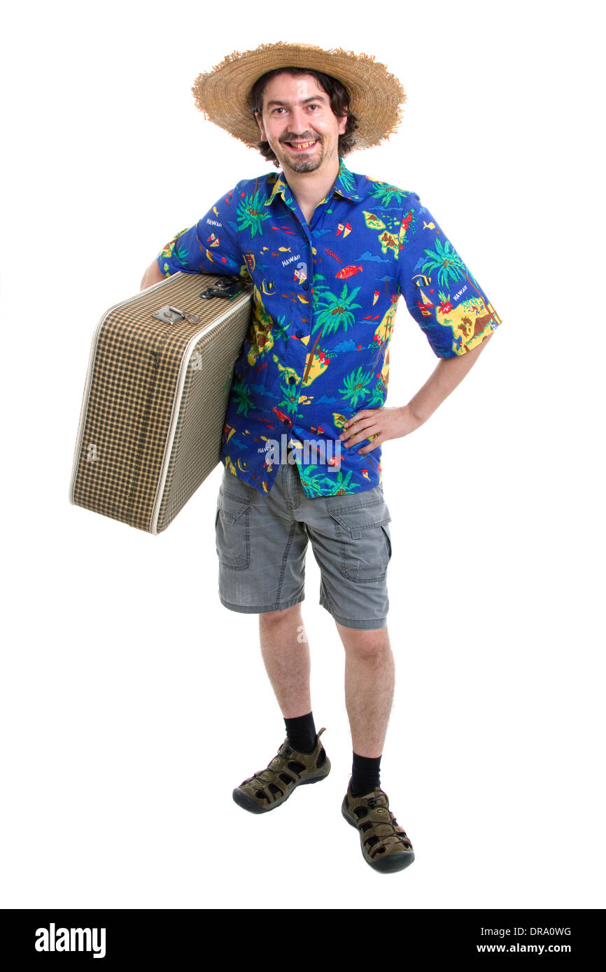 young silly man traveler, full body on white background Stock Photo - Alamy