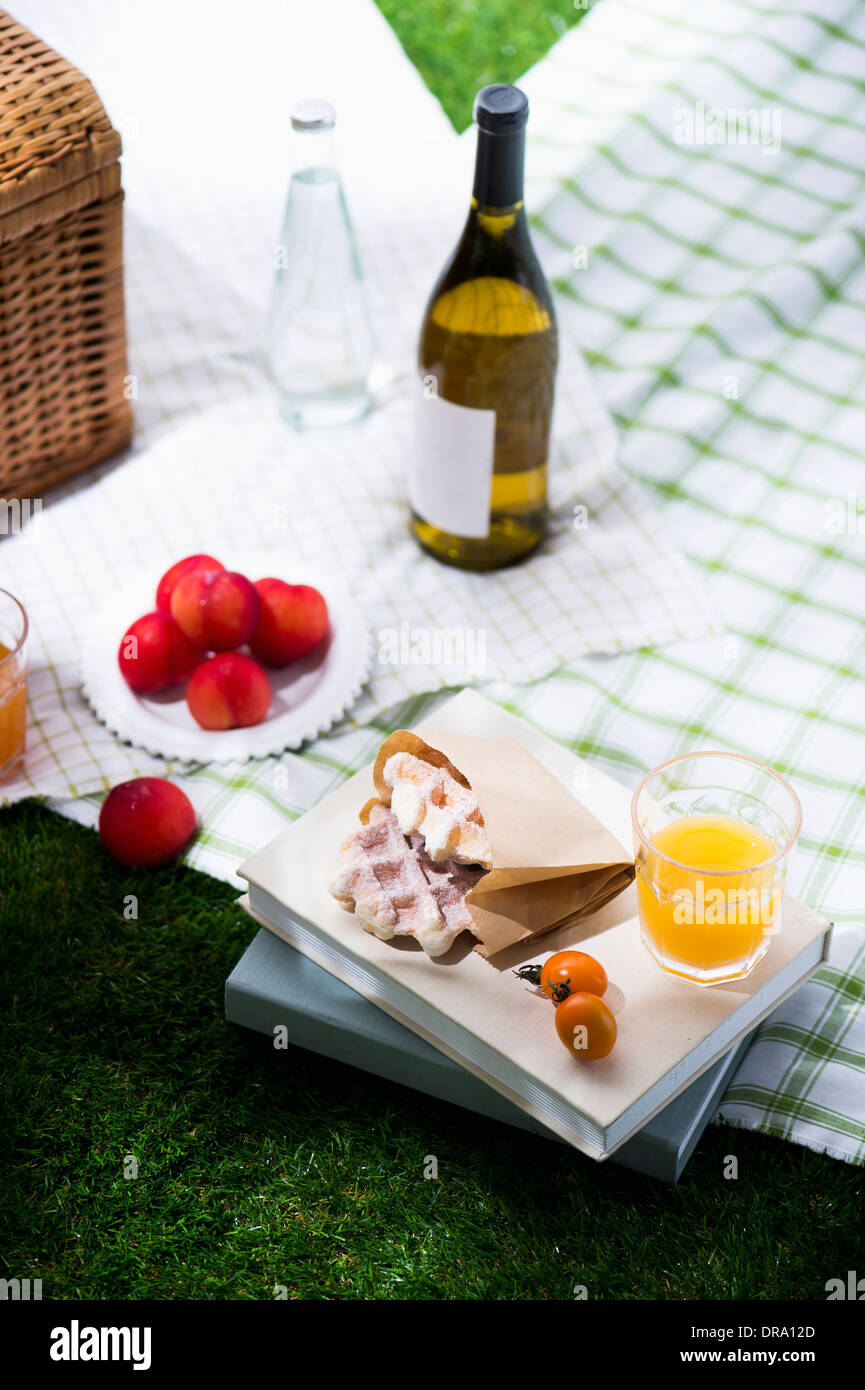 a picnic set spread out on a sheet Stock Photo - Alamy