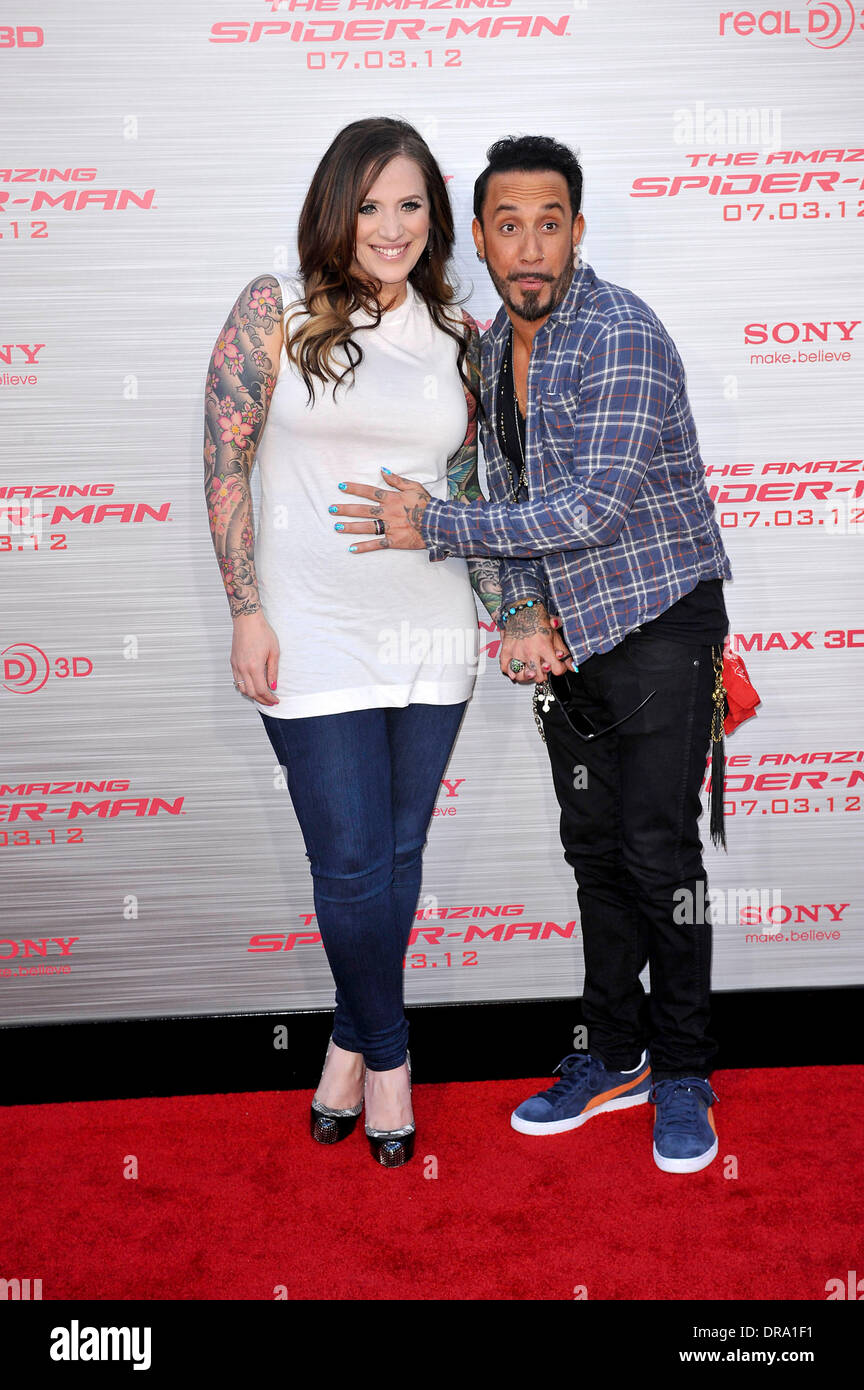 A. J. McLean with wife Rochelle Los Angeles premiere of 'The Amazing ...