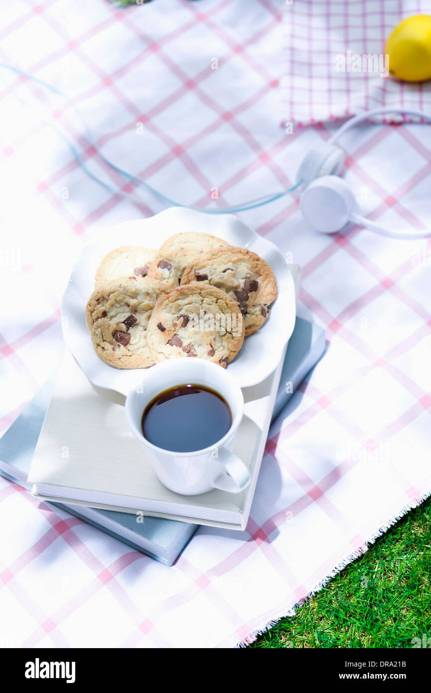 a picnic set spread out on a sheet Stock Photo - Alamy