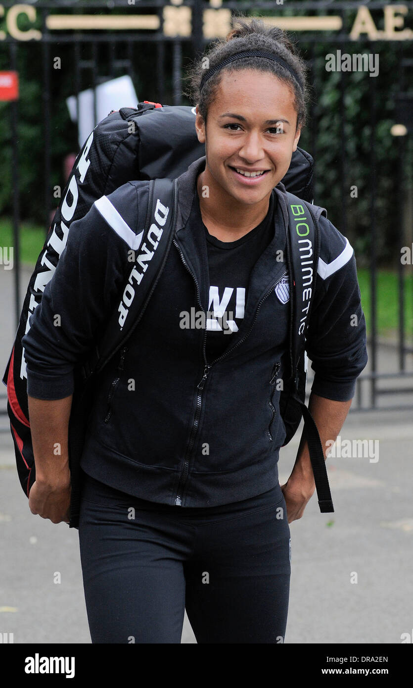 Heather Watson arriving at the All England Club for training Wimbledon ...