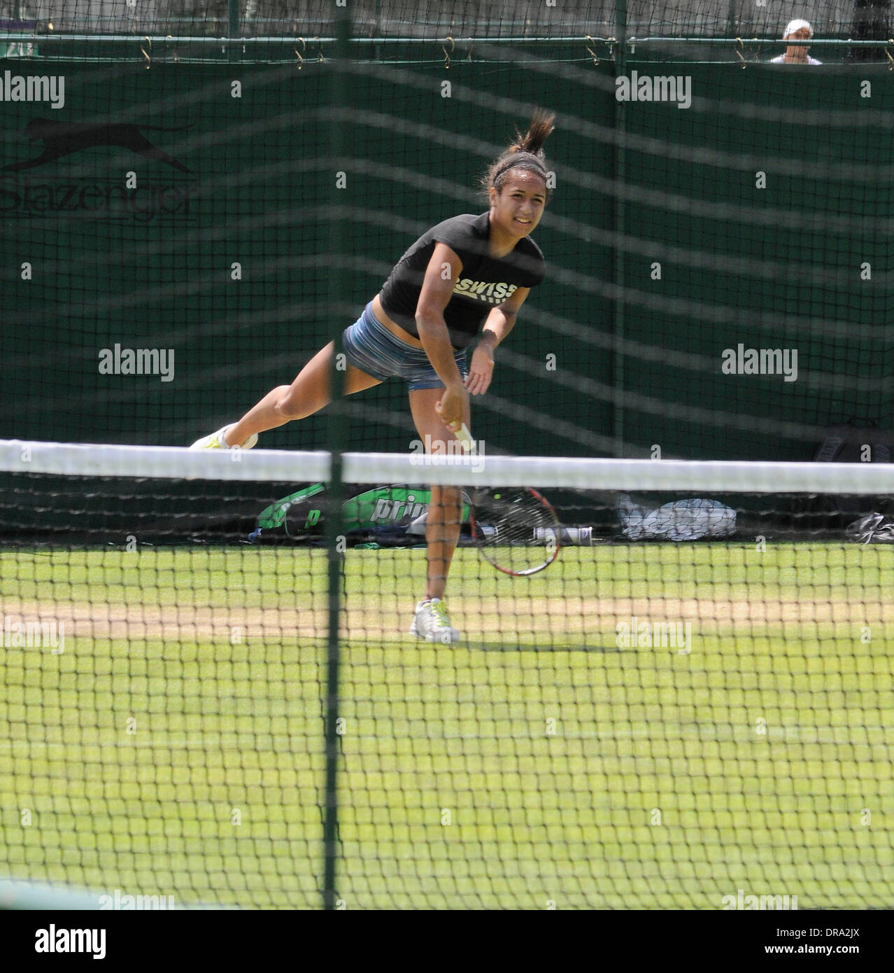 Heather Watson arriving at the All England Club for training Wimbledon ...