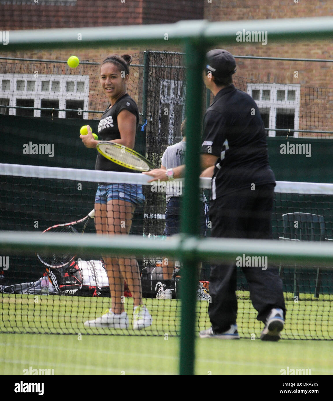 Heather Watson arriving at the All England Club for training Wimbledon ...