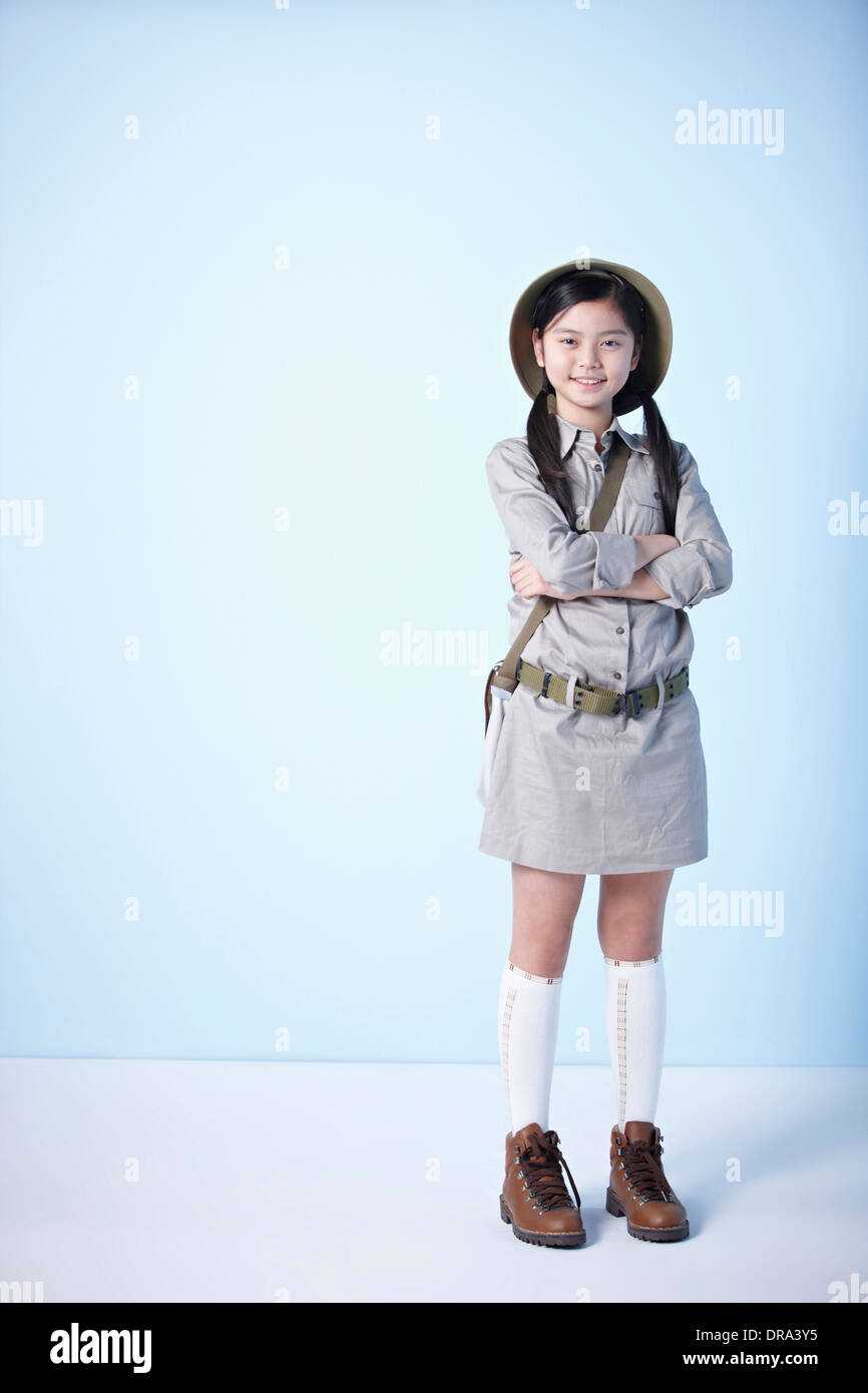 a girl dressed as an explorer Stock Photo - Alamy