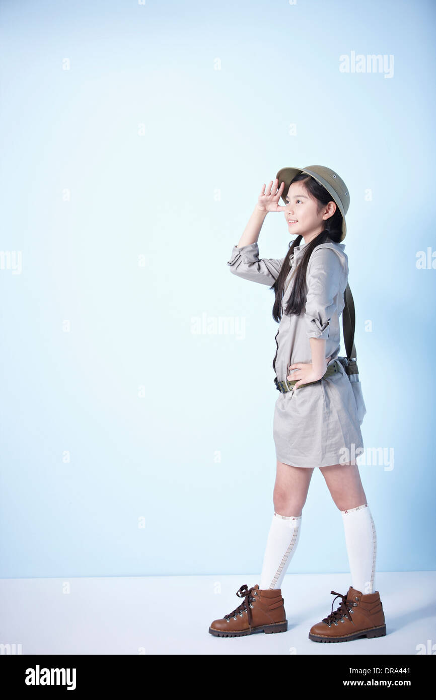 a girl dressed as an explorer Stock Photo - Alamy