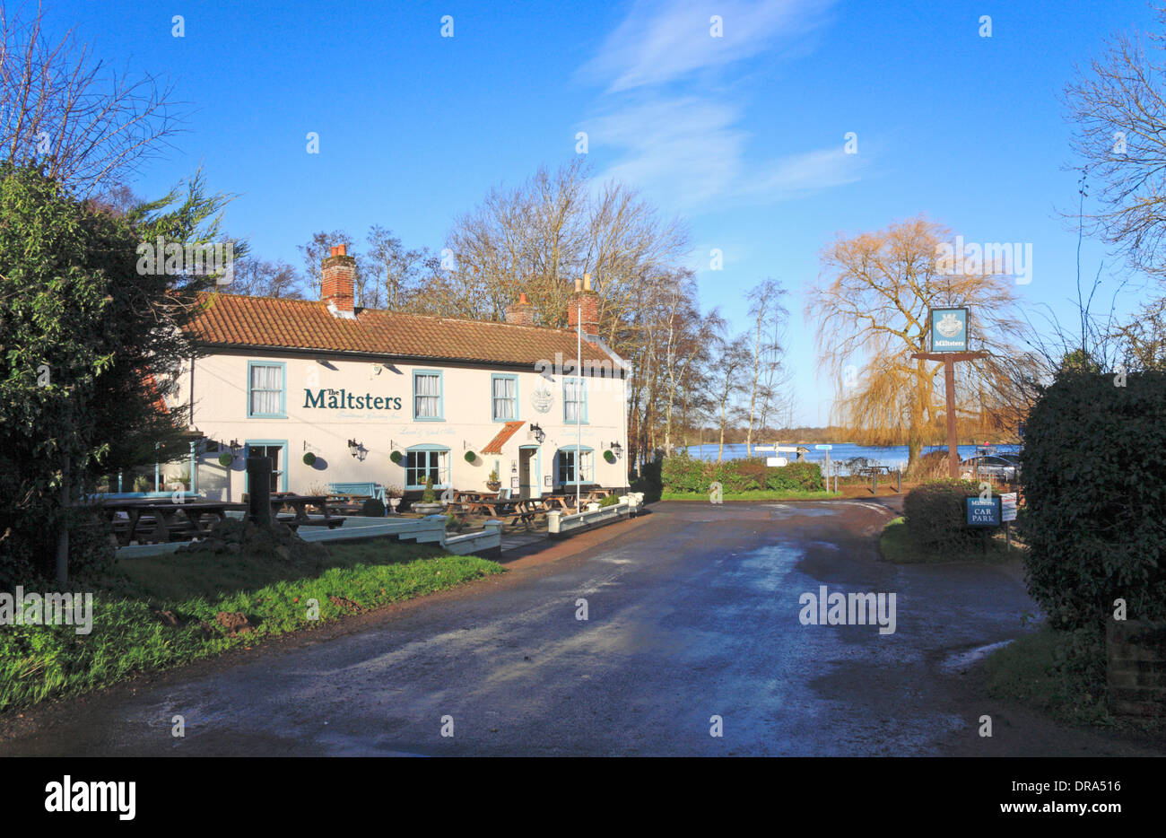 A view of the Maltsters Inn and Malthouse Broad at Ranworth, Norfolk ...
