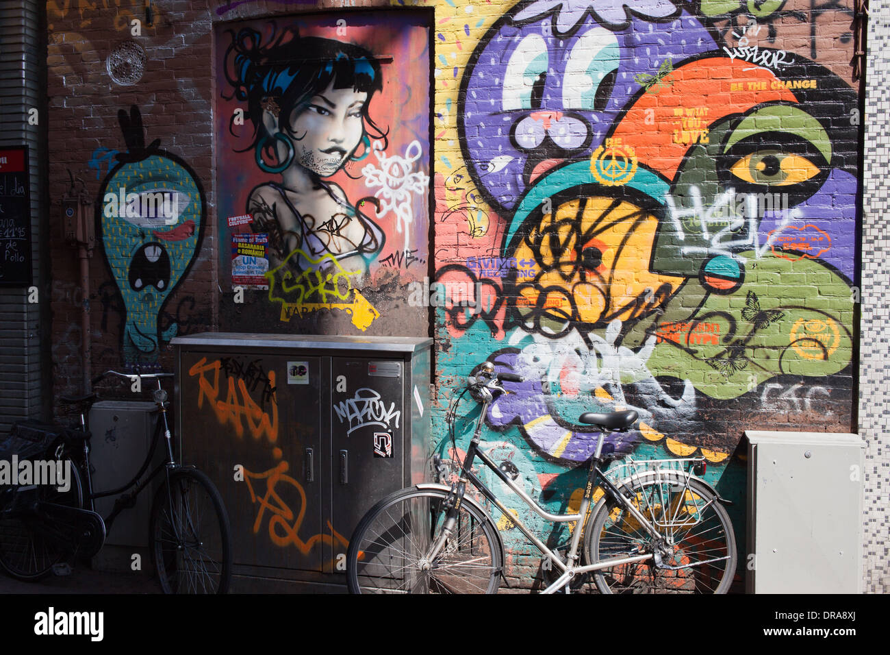 Graffiti in an alley of Red Light District in Amsterdam, Holland, the ...