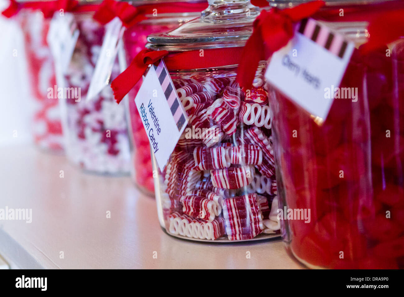 Jars filled with different candies at the boutique candy store Stock ...