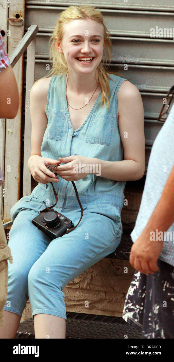 Dakota Fanning on the set of her new film 'Very Good Girls' shooting on ...