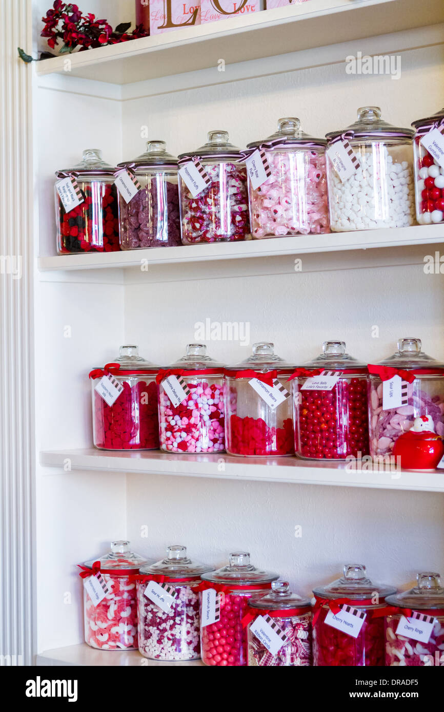 Jars filled with different candies at the boutique candy store Stock ...