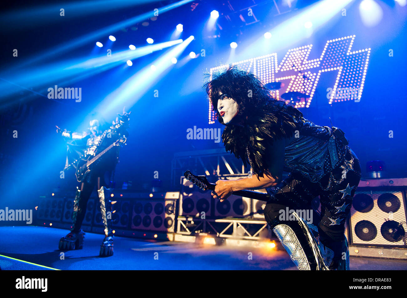 Gene Simmons, Paul Stanley of Kiss performing at the HMV Forum London ...