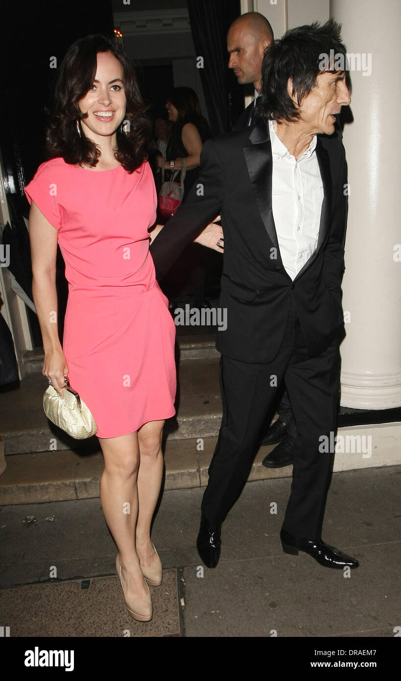 Ronnie Wood and girlfriend Sally Humphries leaving the Arts Club London ...