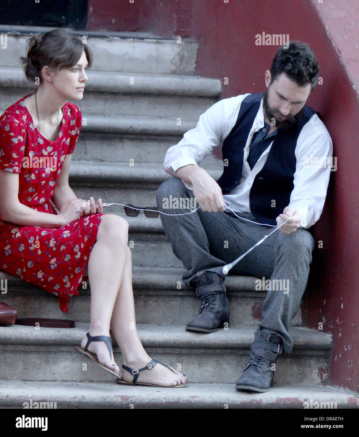 Keira Knightley, Adam Levine filming on the set of their new movie 'Can ...