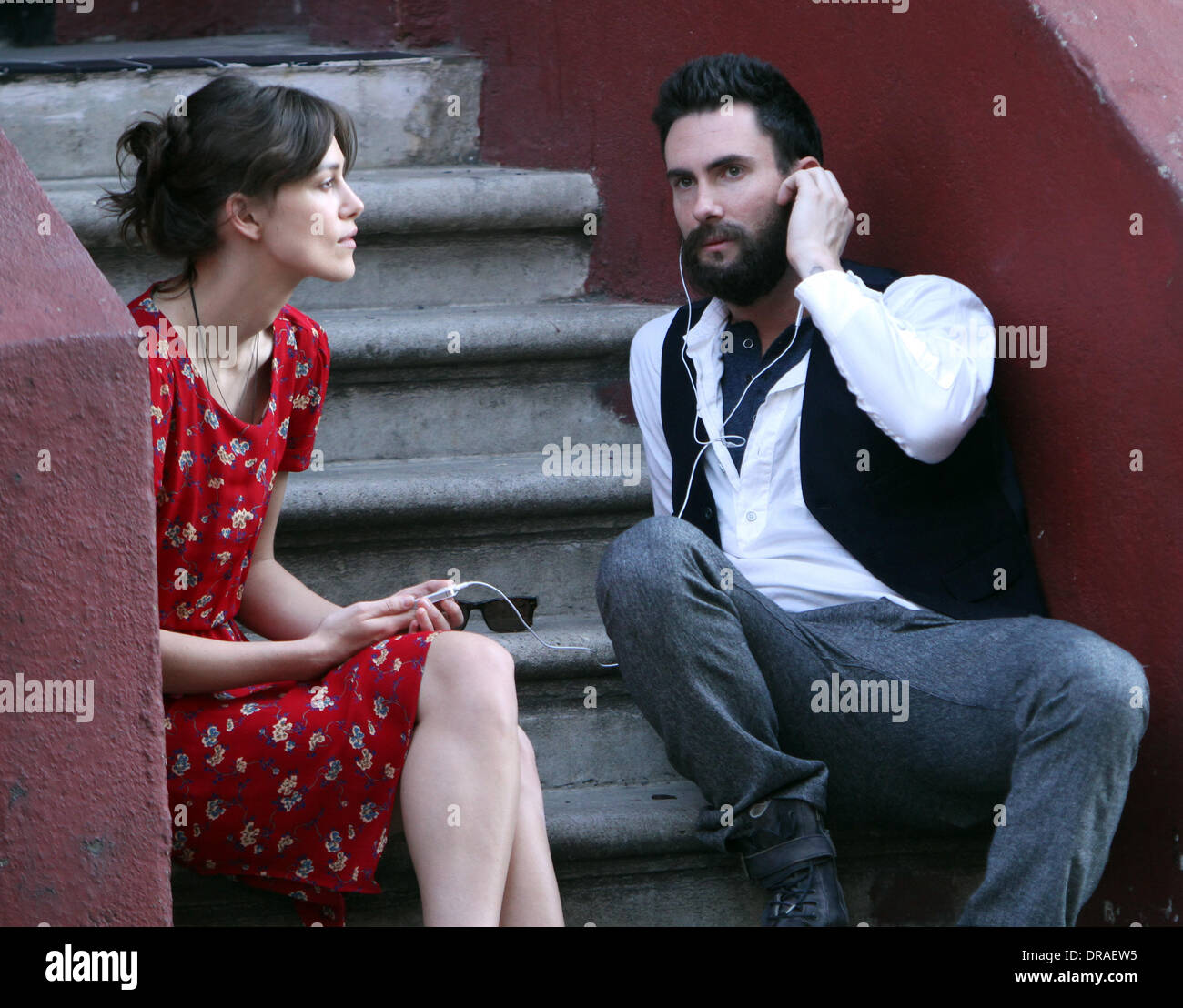 Keira Knightley, Adam Levine filming on the set of their new movie 'Can ...