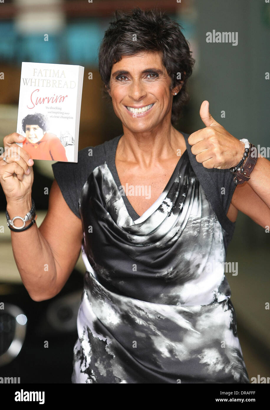 Fatima Whitbread holding a copy of her book 'Survivor' at the ITV ...