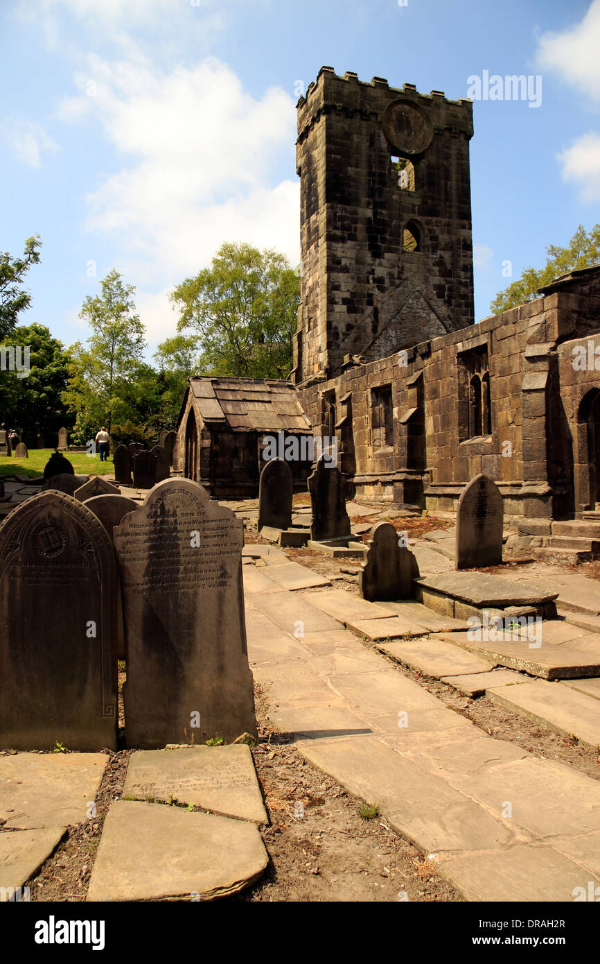 Ancient ruins of St Thomas a Becket Church and churchyard, Heptonstall, West Yorkshire, North ...