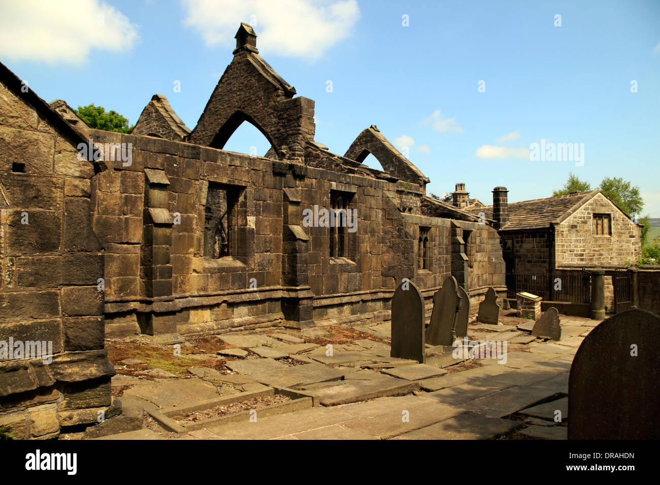 Ancient ruins of St Thomas a Becket Church and churchyard, Heptonstall, West Yorkshire, North ...