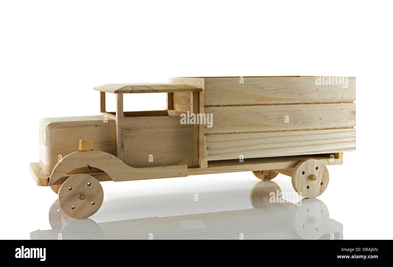 wooden handmade transporter car isolated on white Stock Photo - Alamy