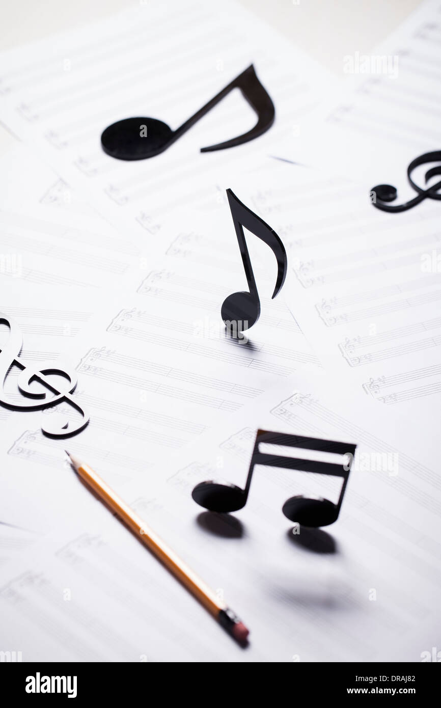 musical notes on musical papers Stock Photo - Alamy