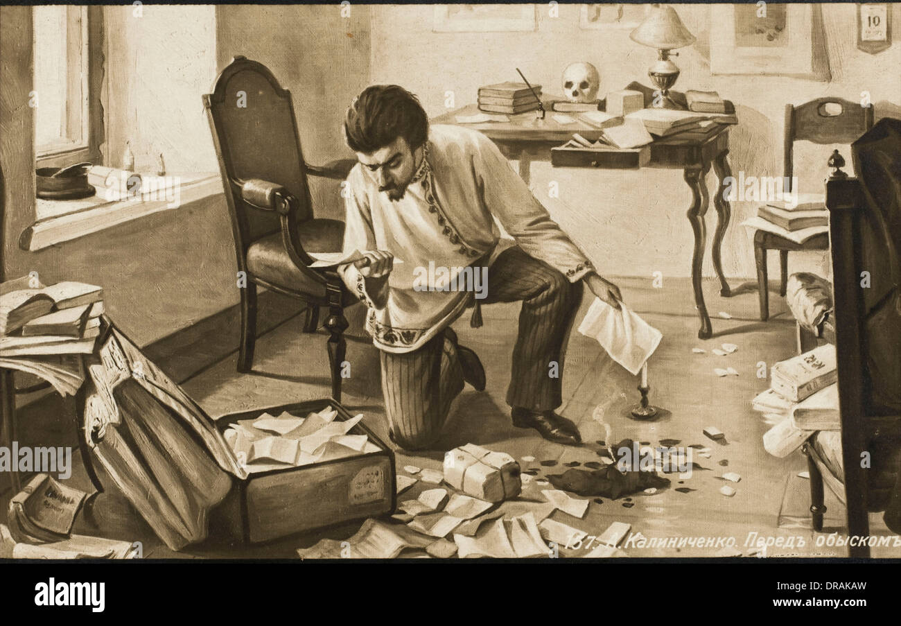 Russian man destroying papers Stock Photo - Alamy