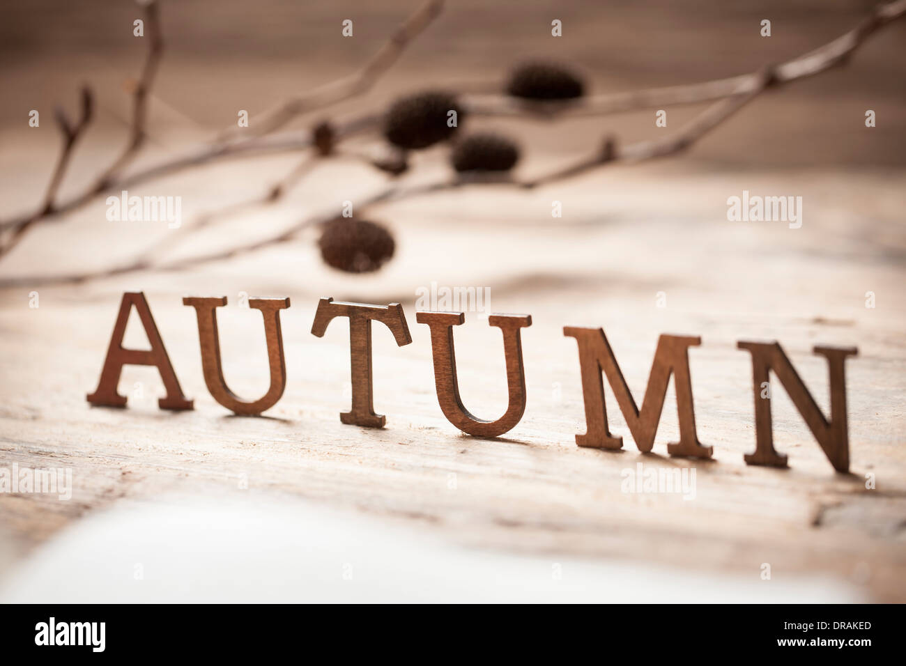 a word autumn on a wood surface Stock Photo - Alamy