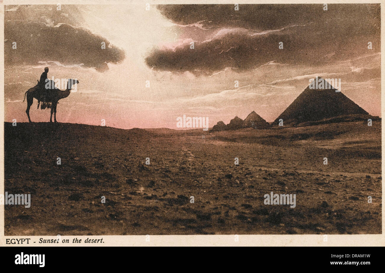 Sunset over the desert and Pyramids, Egypt Stock Photo - Alamy