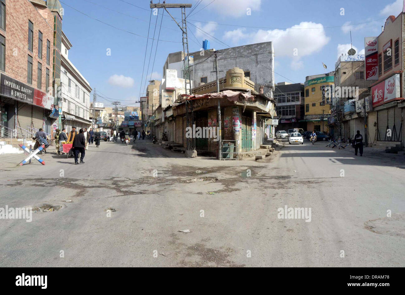 Quetta, Pakistan. 22nd Jan, 2014. Shops seen closed during shutter down ...