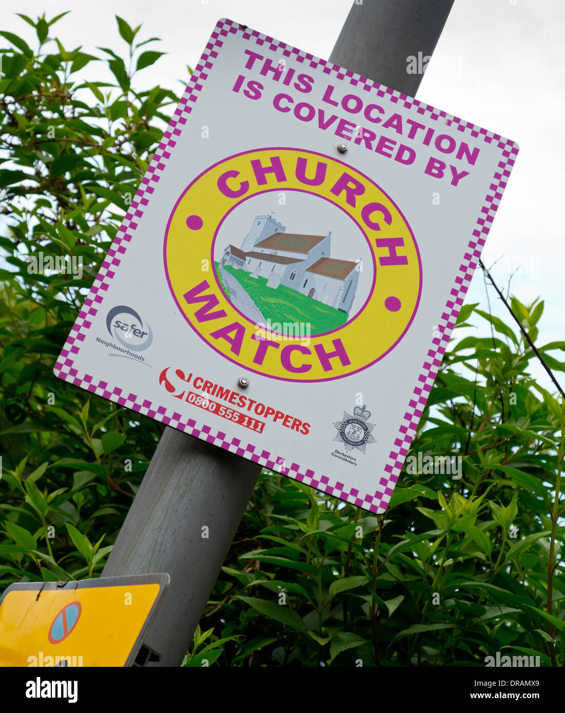 Church Watch Crimestoppers warning sign on a pole in Bakewell ...