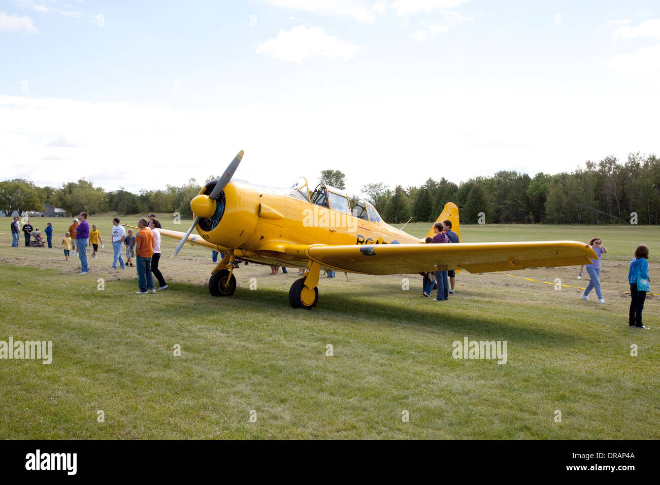 Yellow vintage war propeller fighter airplane on display at Battle Lake ...