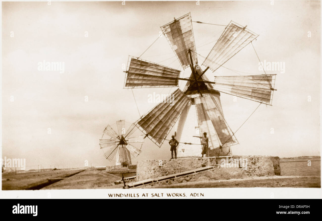 Aden - Yemen - Windmills at the Salt Works Stock Photo - Alamy