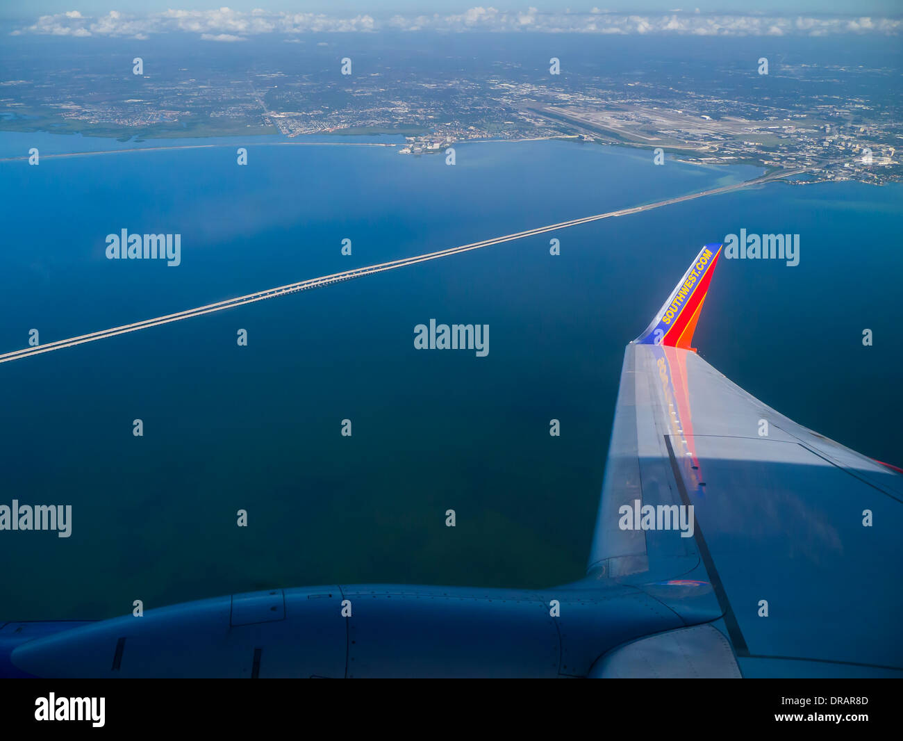Aerial view of Howard Frankland Route 275 bridge across Tampa Bay ...