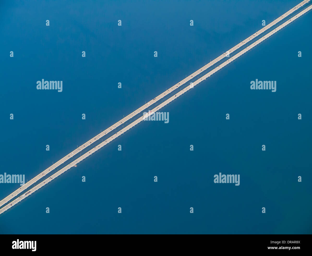 Aerial view of Howard Frankland Route 275 bridge across Tampa Bay ...