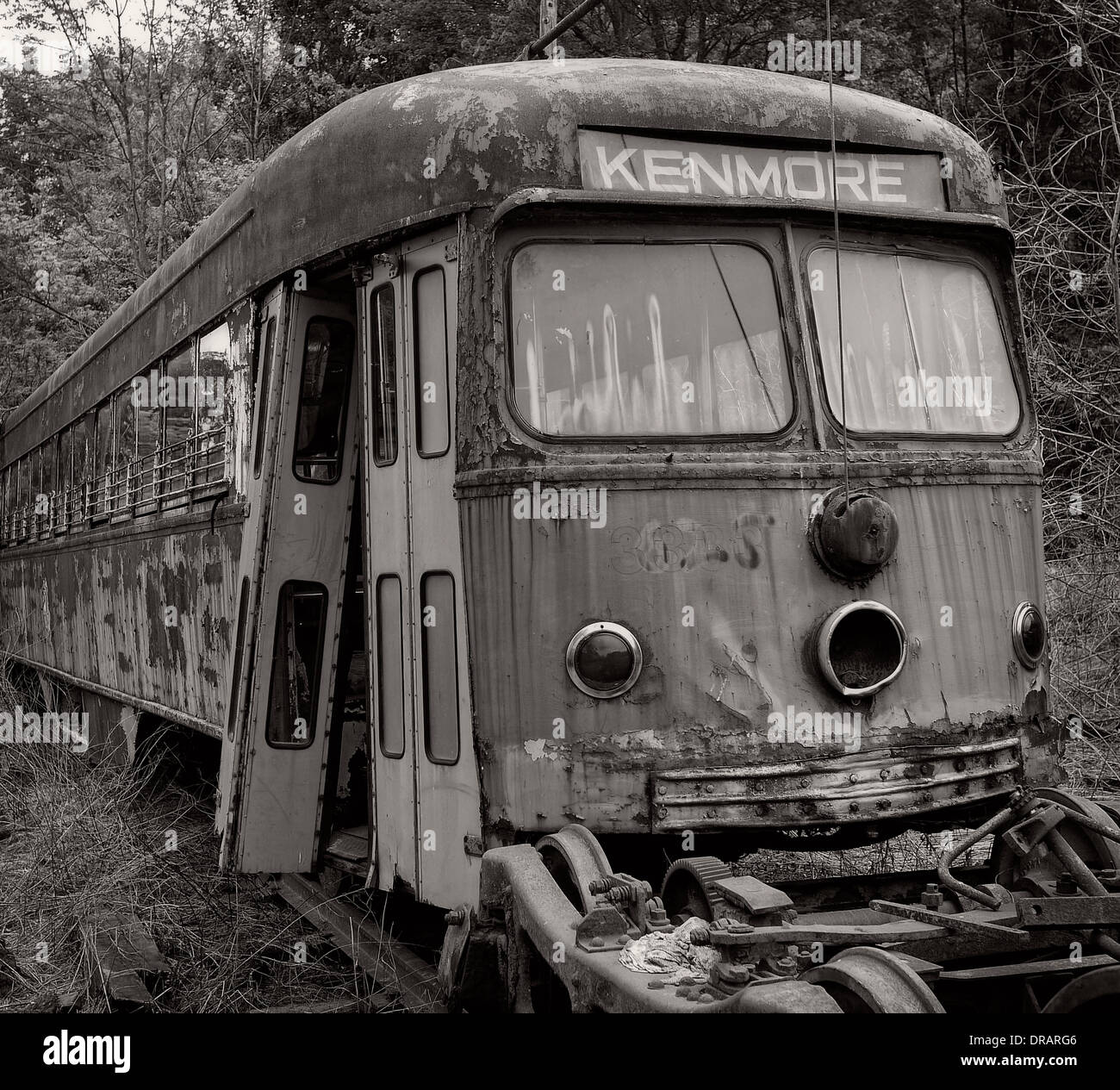Old Green Line Trolley from Boston abandoned rusted out and rotting on ...