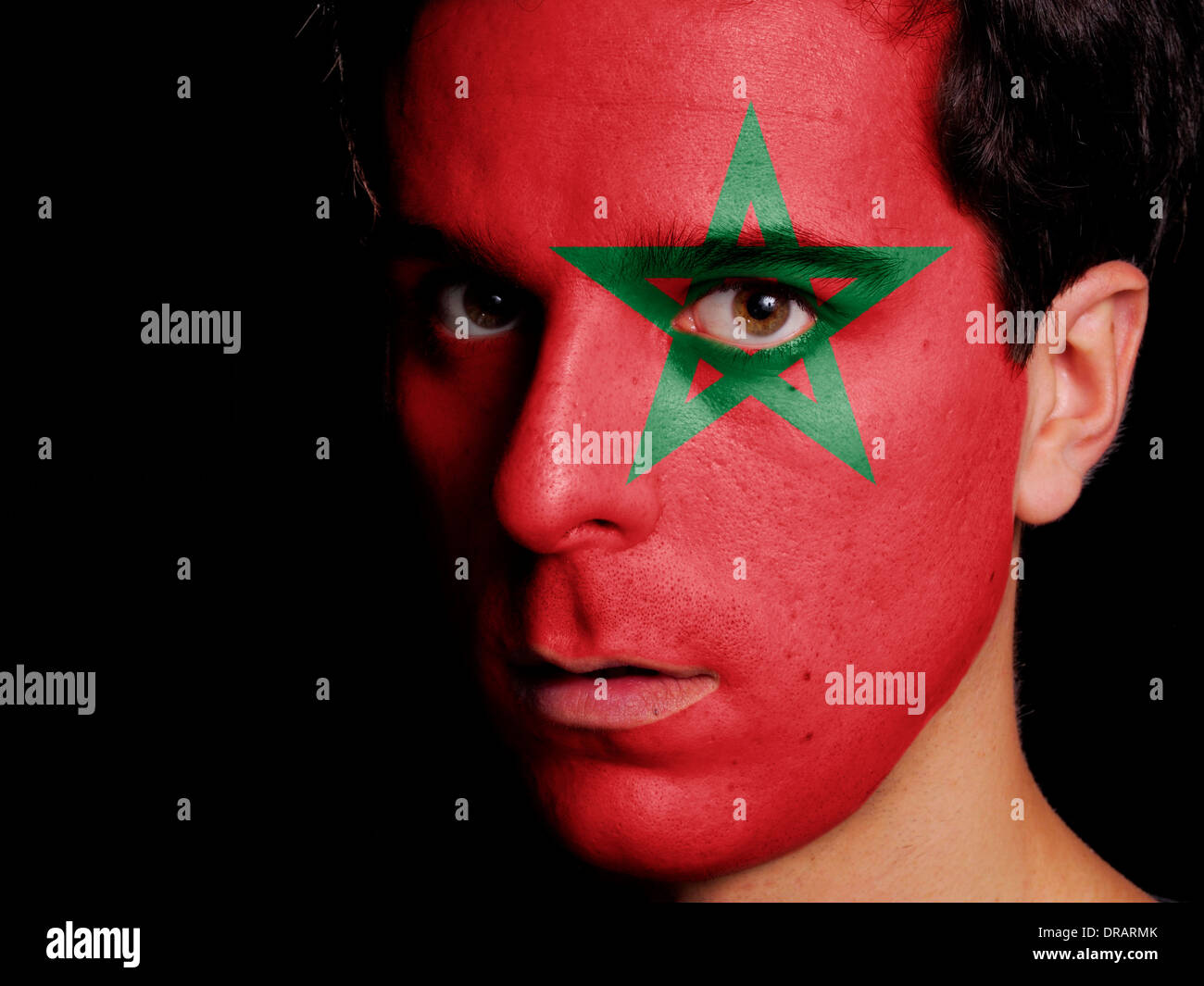 Flag of Morocco Painted on a Face of a Young Man Stock Photo - Alamy