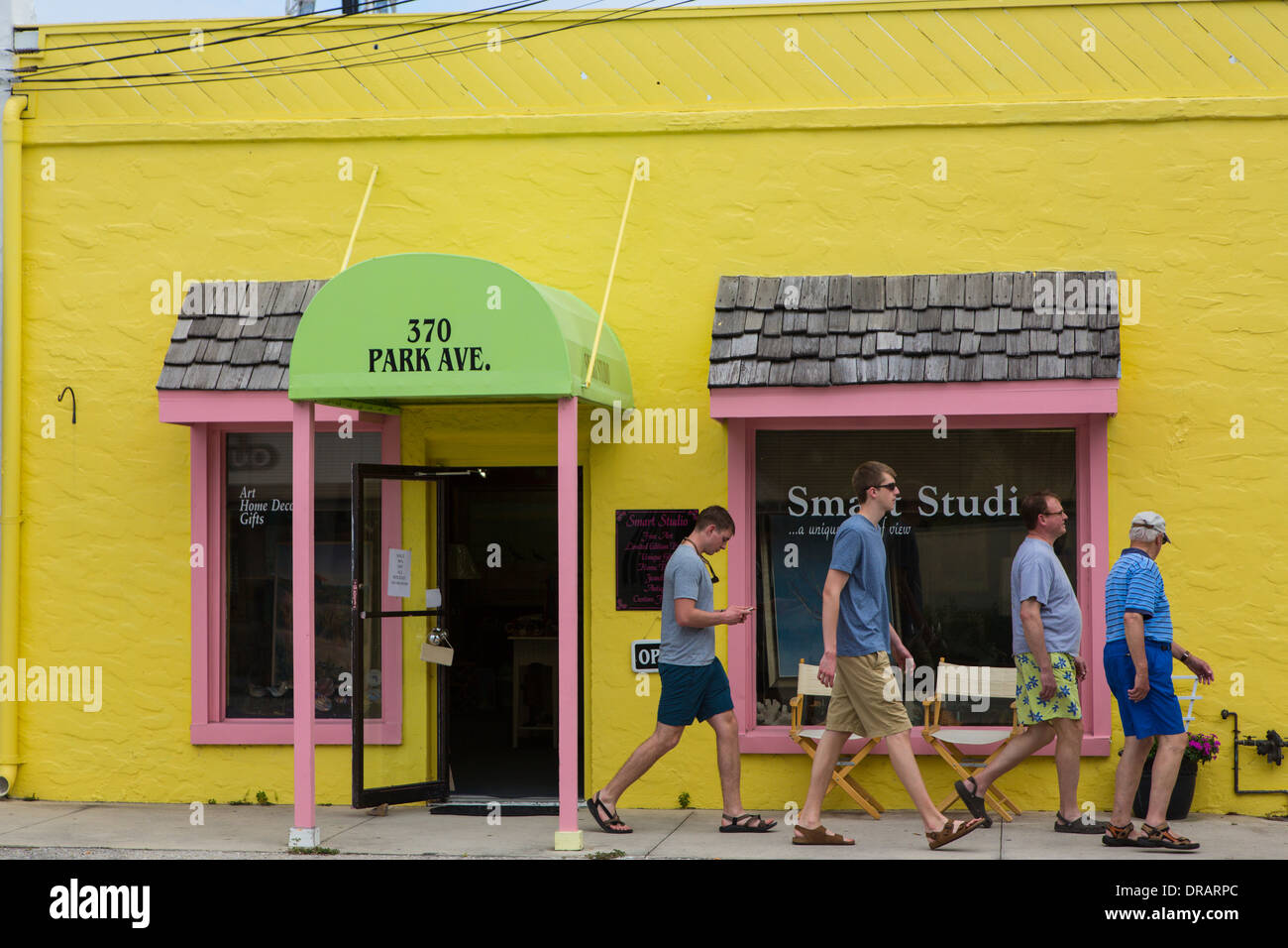 Bright yellow store front in village of Boca Grande on Gasparilla ...