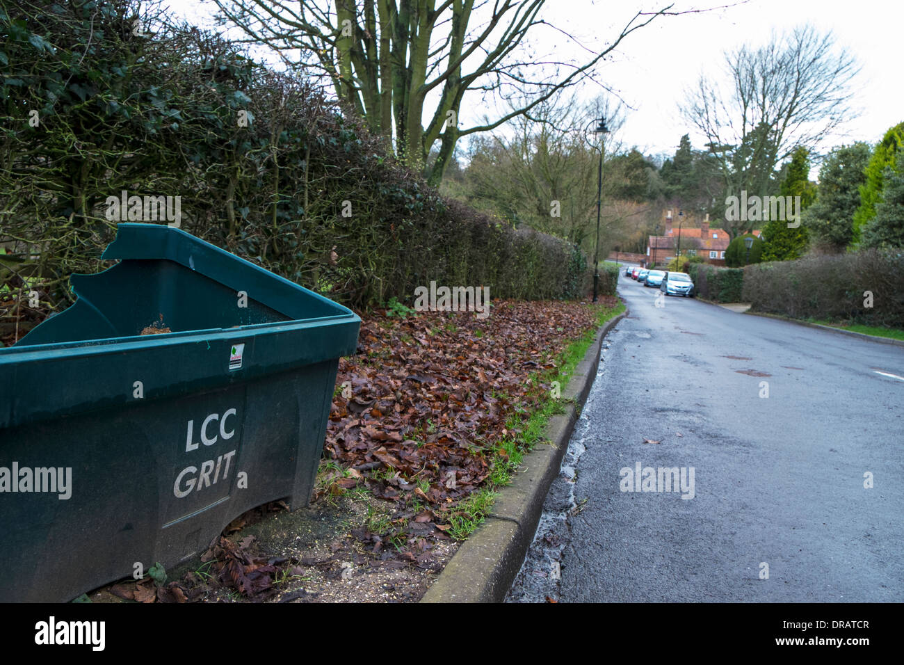 County Council grit box for ice on steep hill Louth, Lincolnshire, UK ...