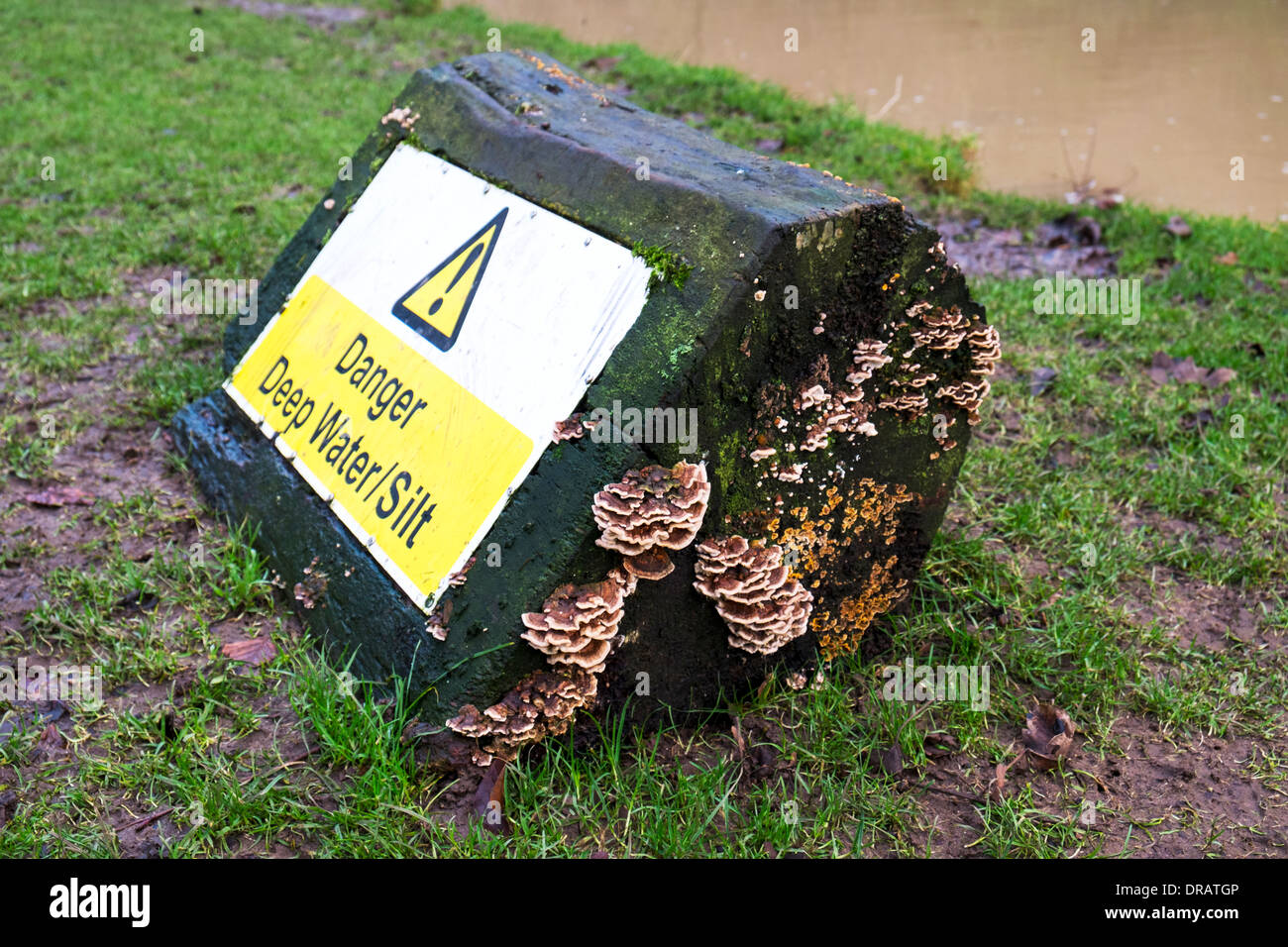 Sign danger deep water silt in river warning dangers safety notice ...