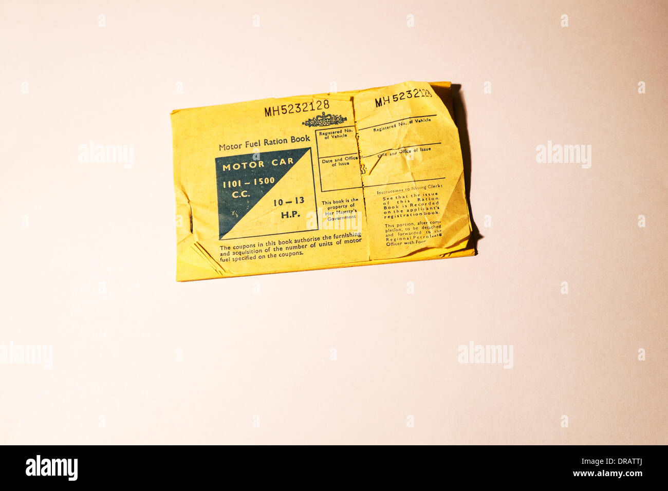 British Motor Fuel Ration Book for Motor Car 1101 - 1500 cc 10 - 13 H.P ...