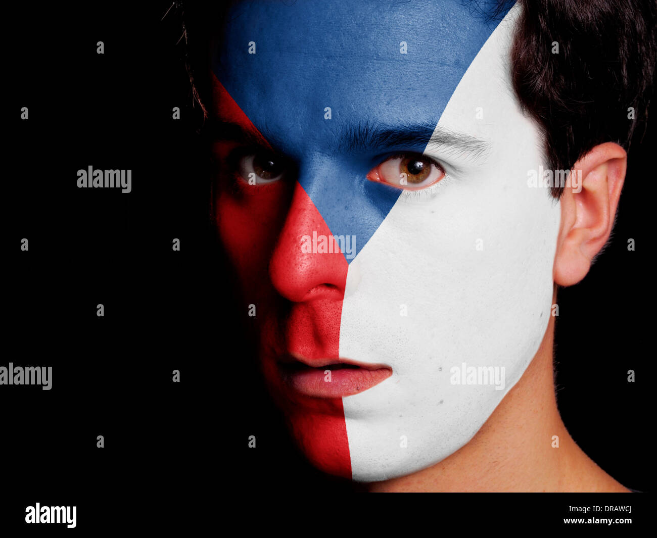 Flag of Czech Republic Painted on a Face of a Young Man Stock Photo - Alamy