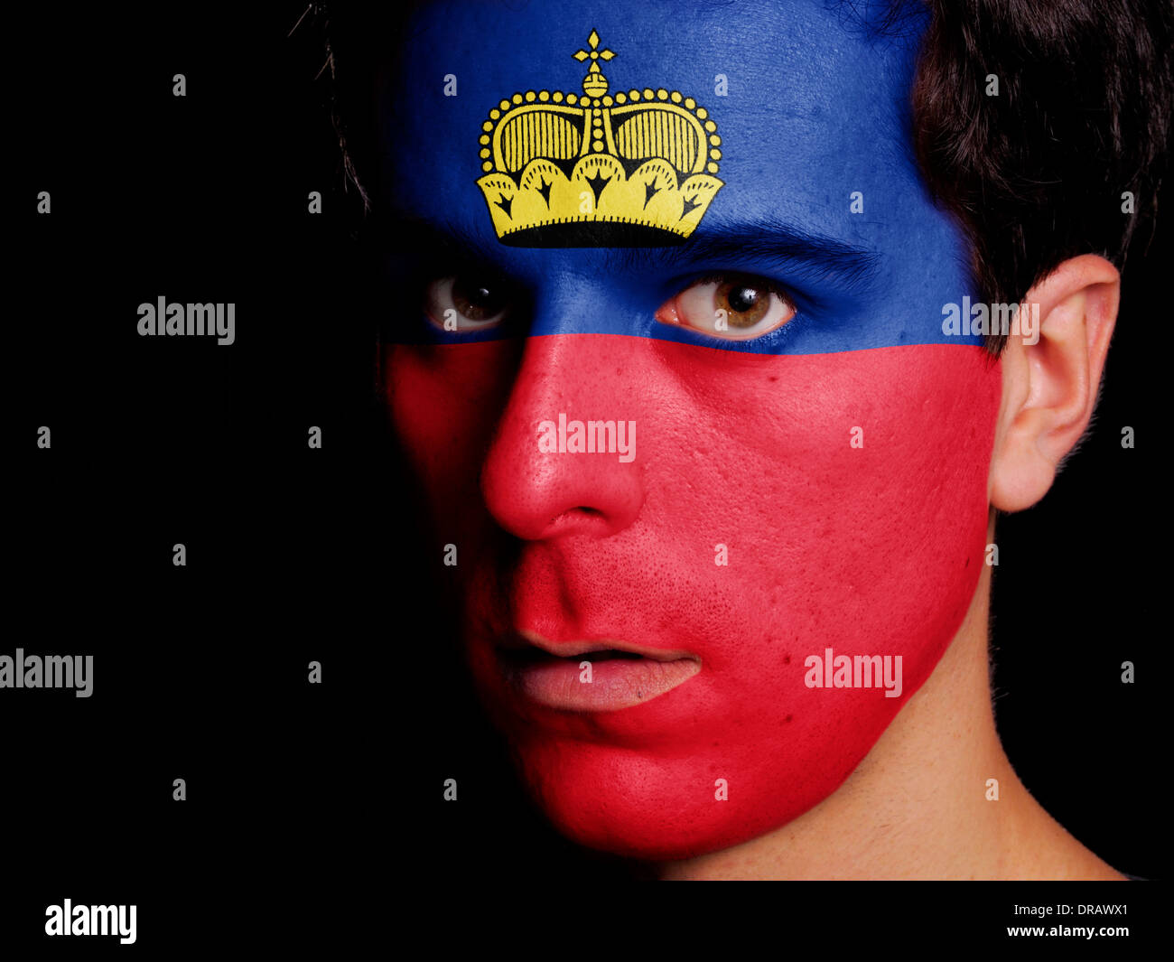 Flag of Liechtenstein Painted on a Face of a Young Man Stock Photo - Alamy