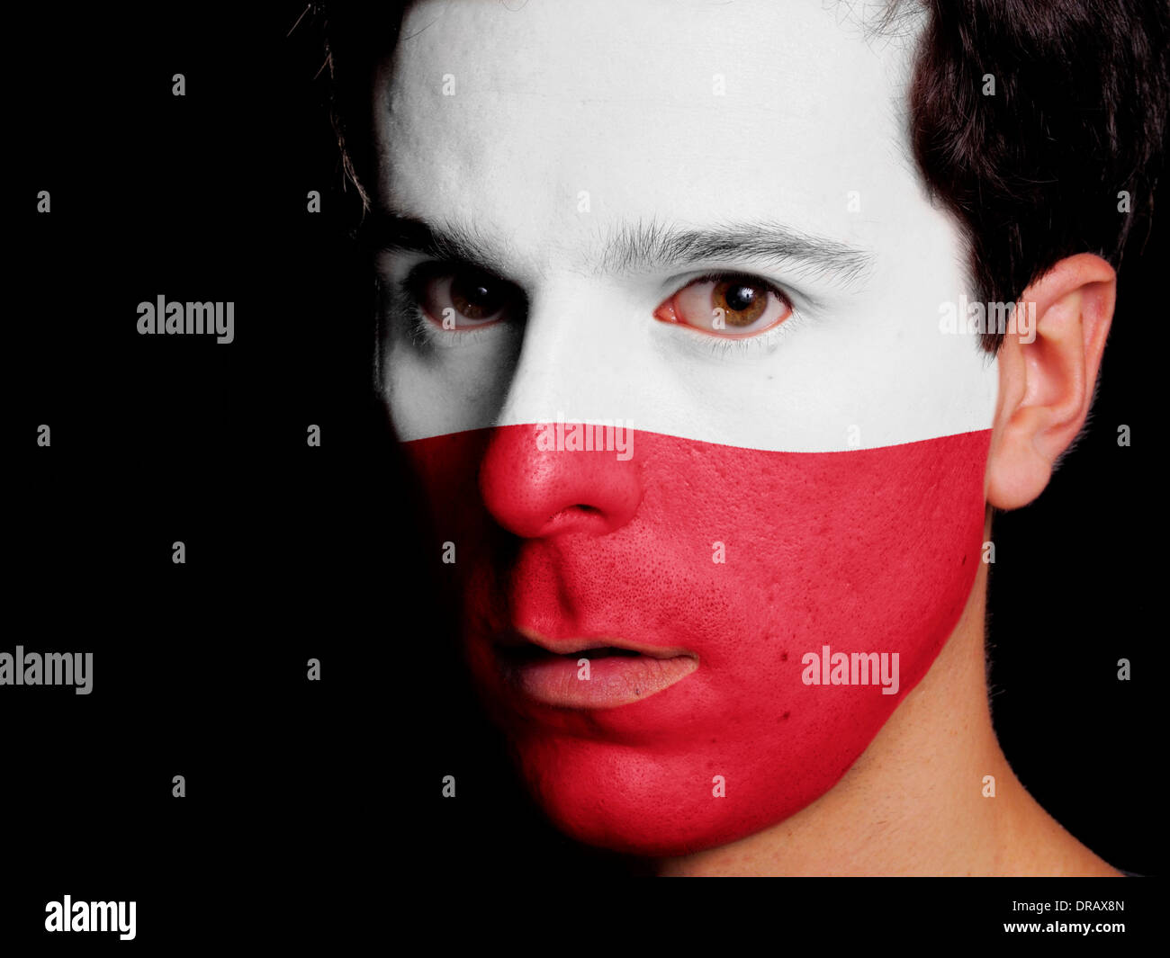 Flag of Poland Painted on a Face of a Young Man Stock Photo - Alamy