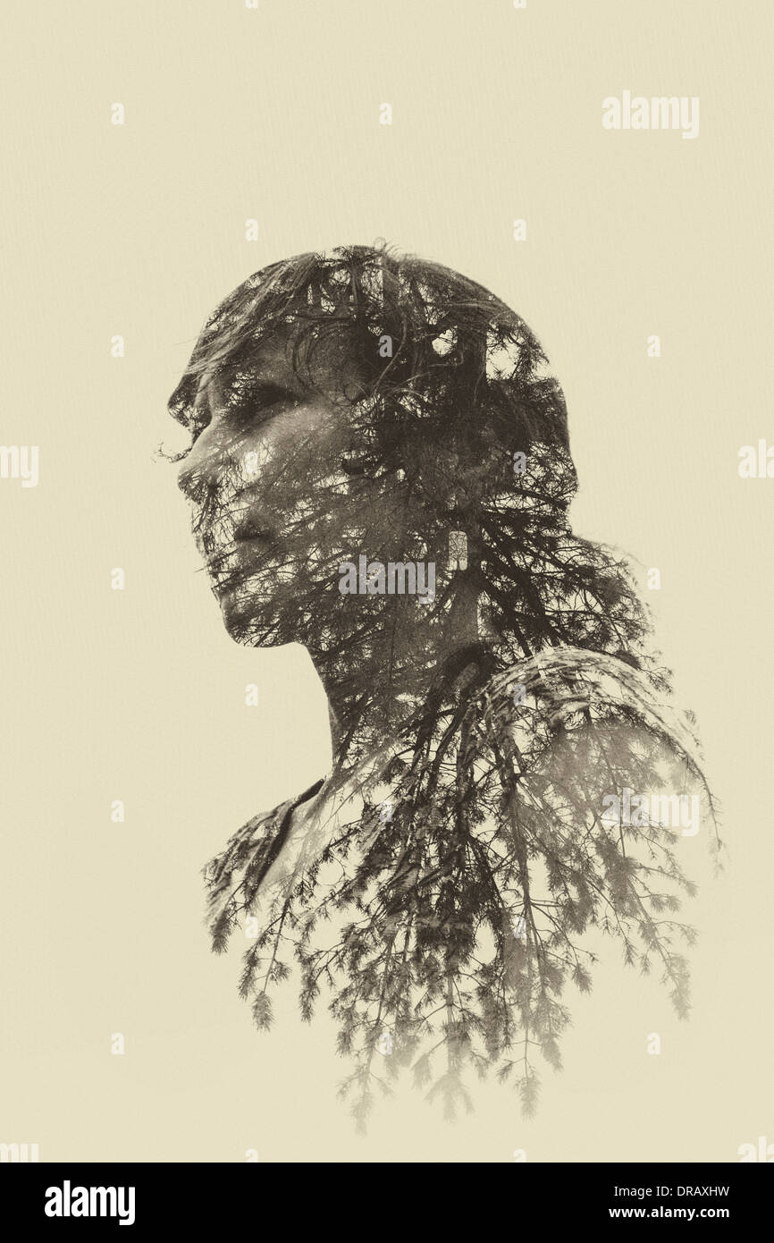 Double exposure woman tree hi-res stock photography and images - Alamy