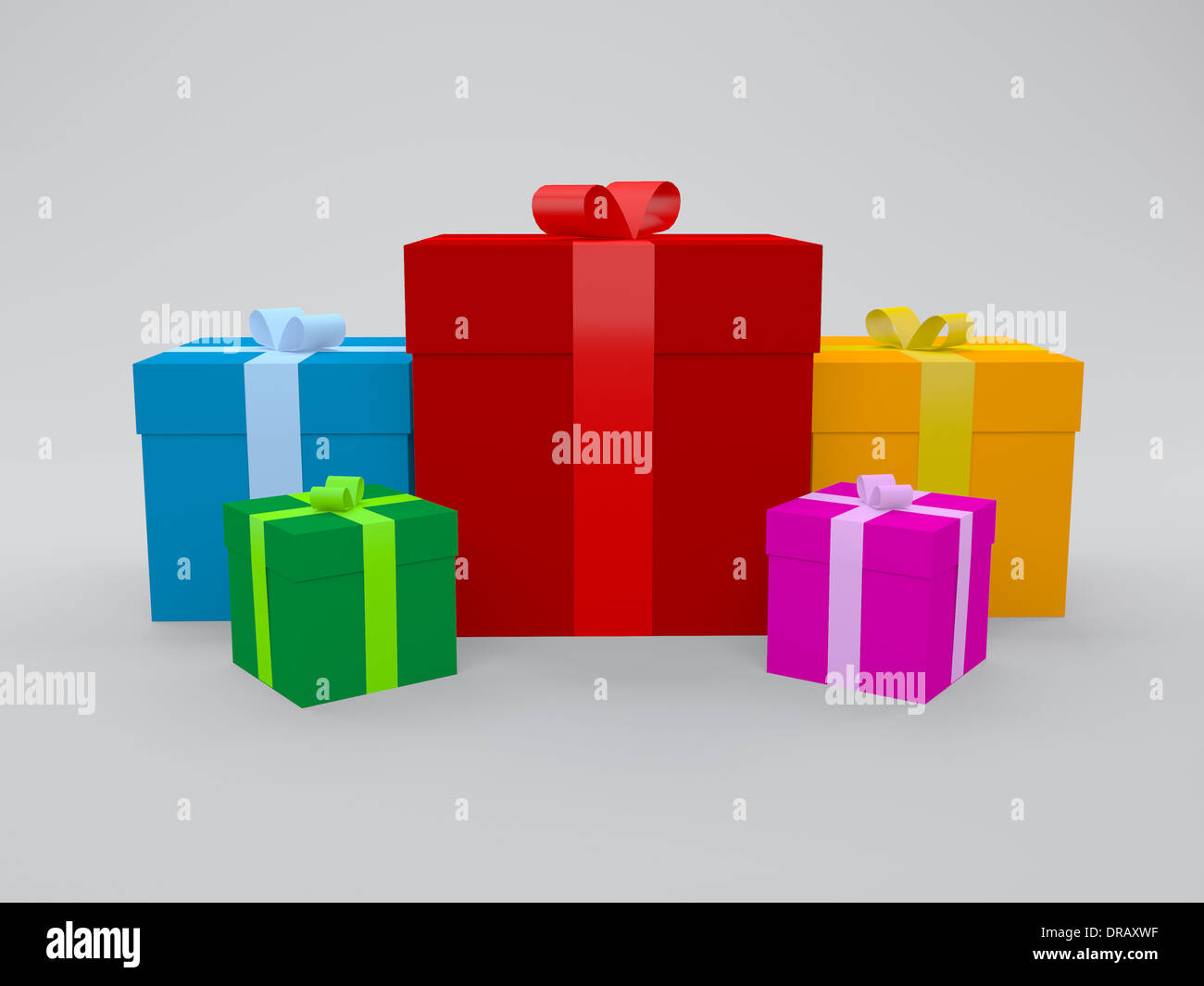 3d rendering pile of presents in different colors Stock Photo - Alamy