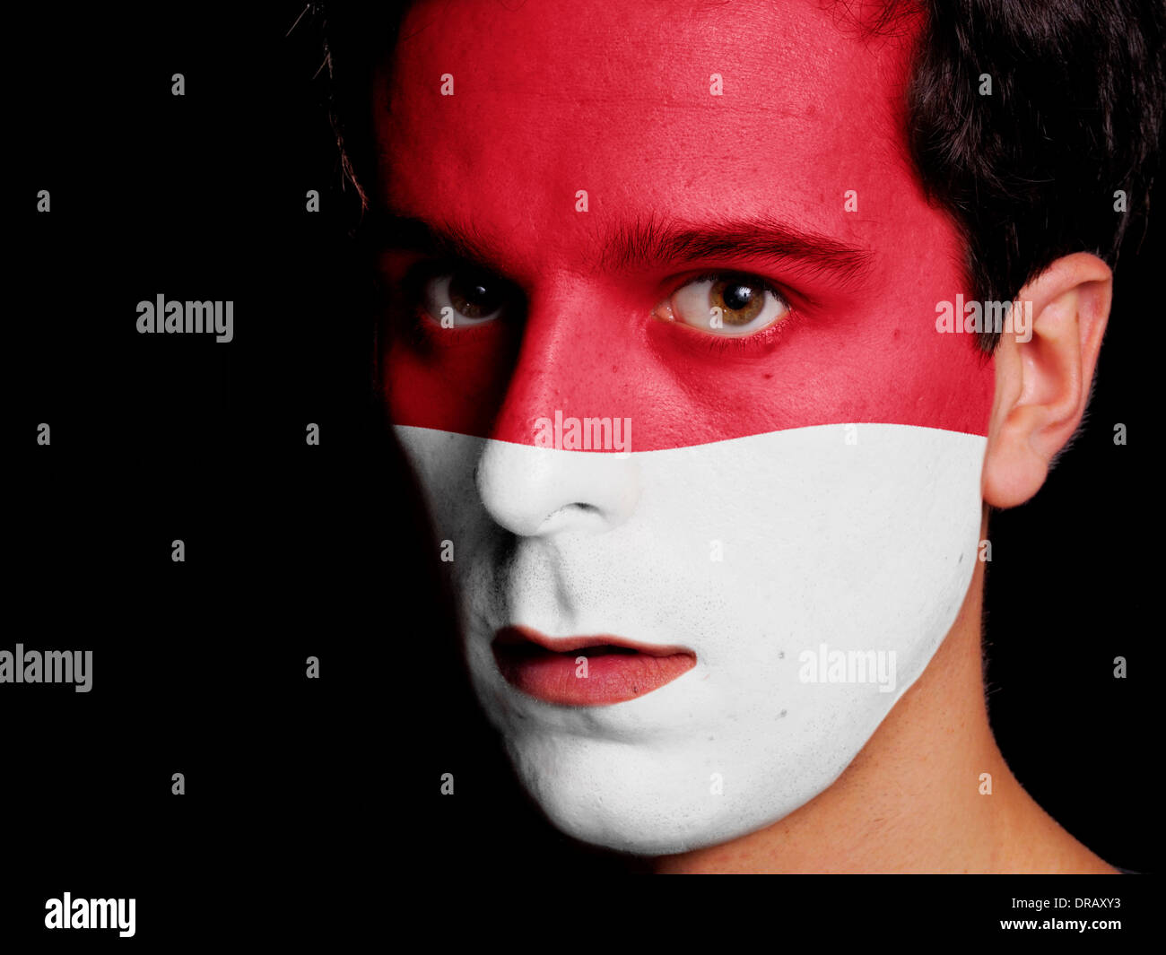 Flag of Indonesia Painted on a Face of a Young Man Stock Photo - Alamy