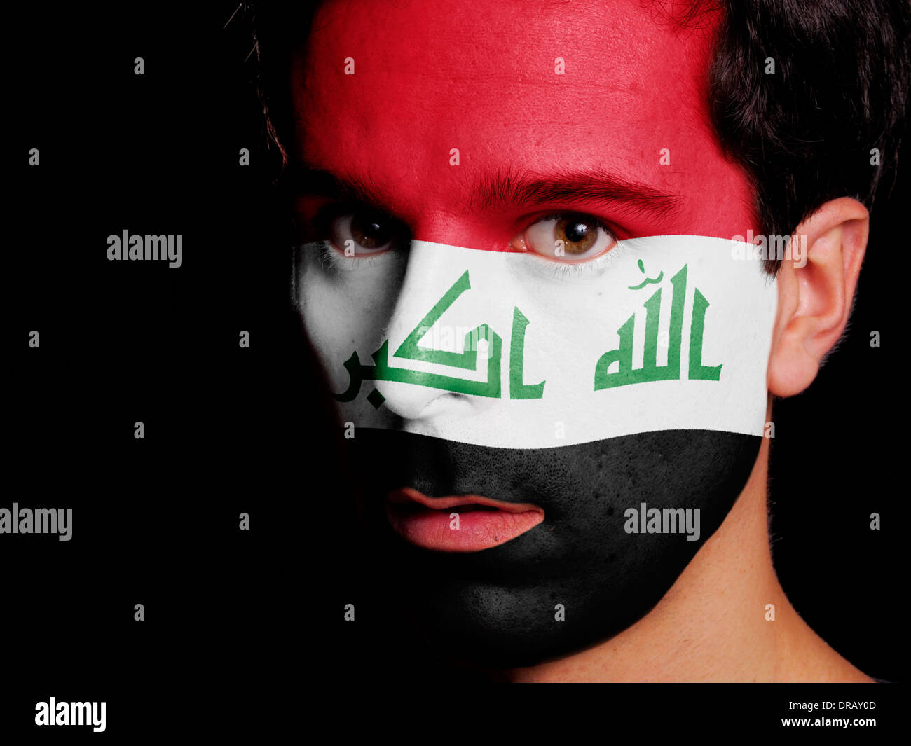 Flag of Iraq Painted on a Face of a Young Man Stock Photo - Alamy