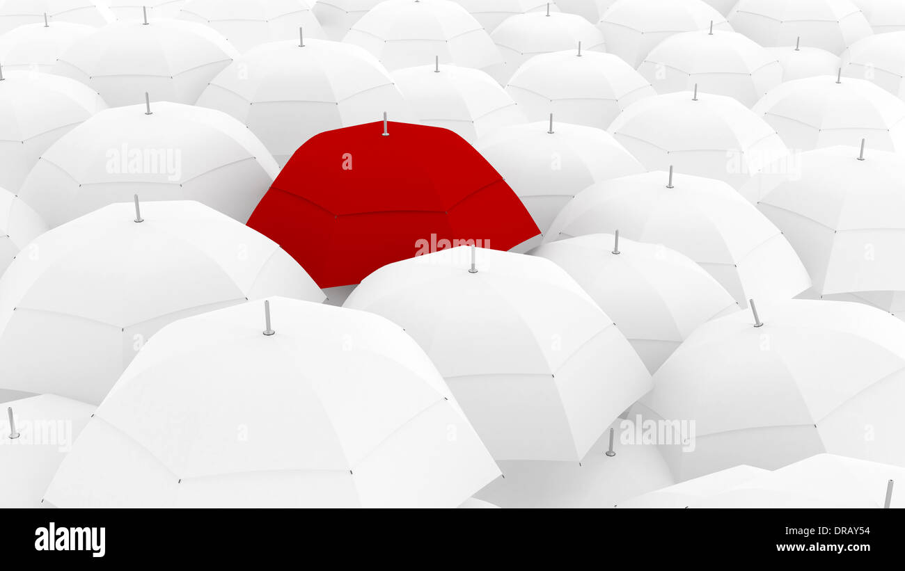 3d conceptually showing leader through unique color of umbrella, the ...
