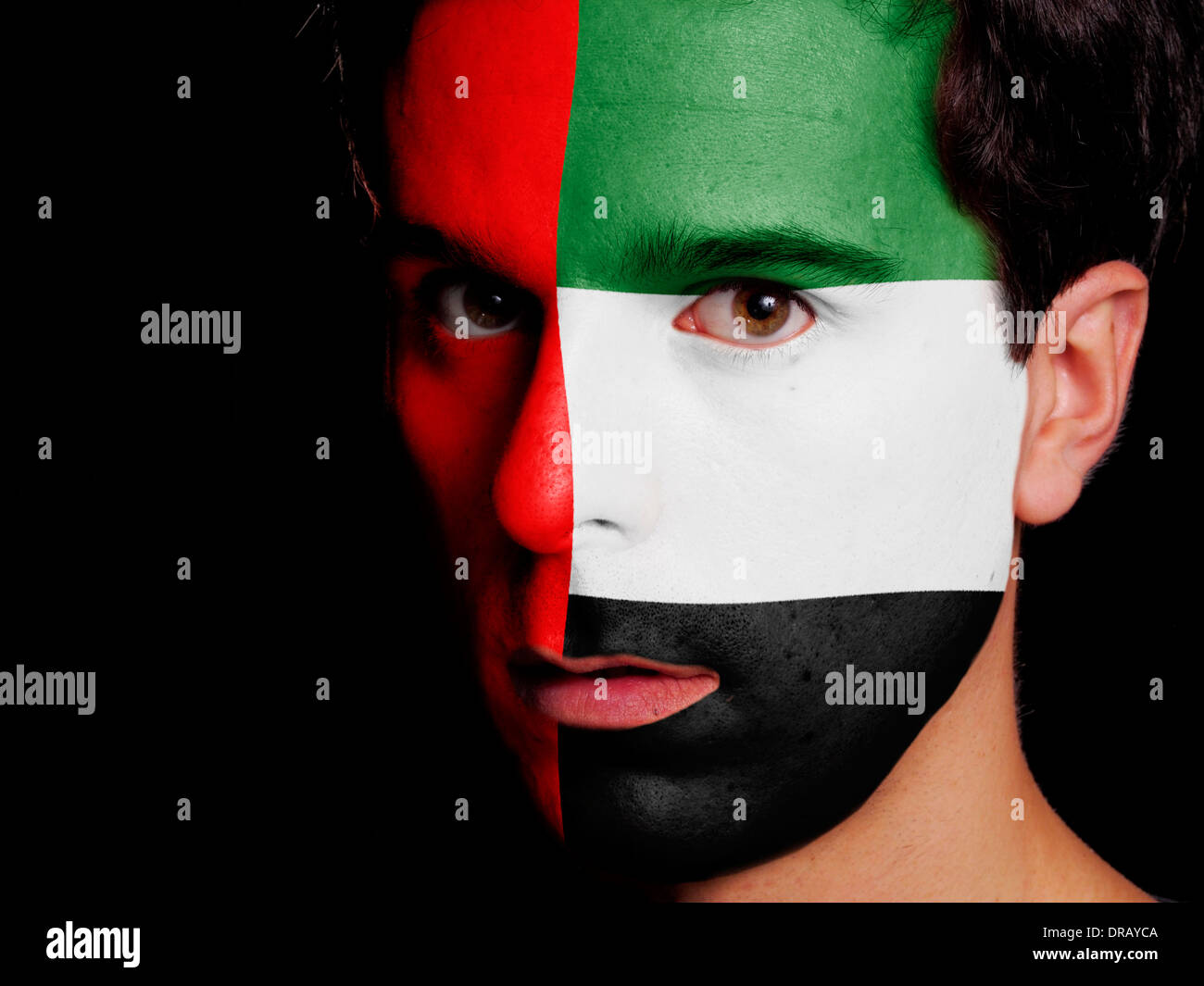 Flag of United Arab Emirates Painted on a Face of a Young Man Stock ...