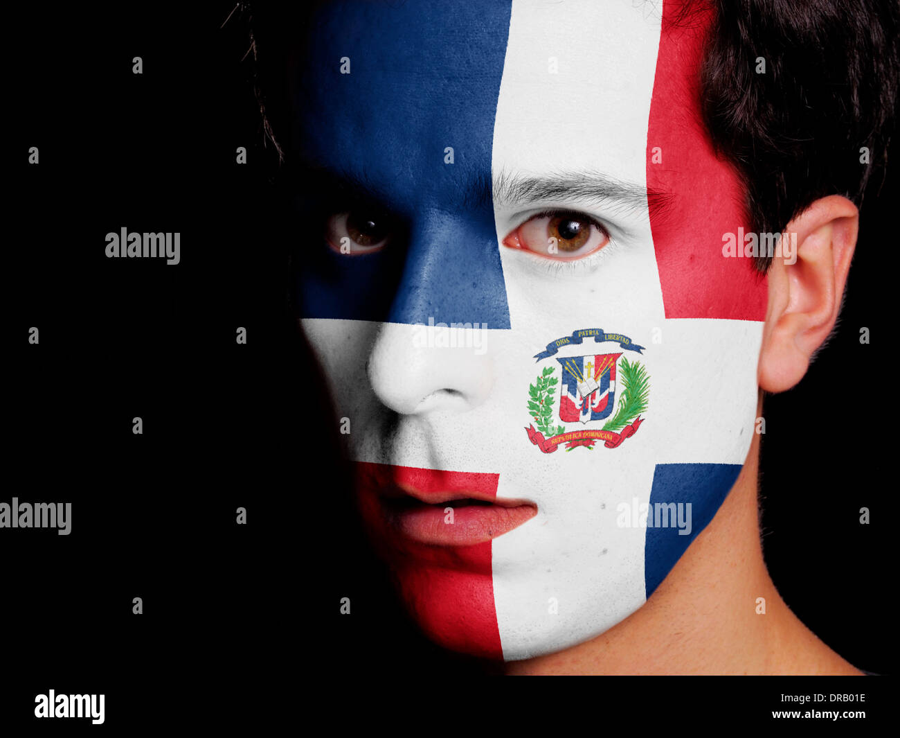 Flag of Dominican Republic Painted on a Face of a Young Man Stock Photo ...
