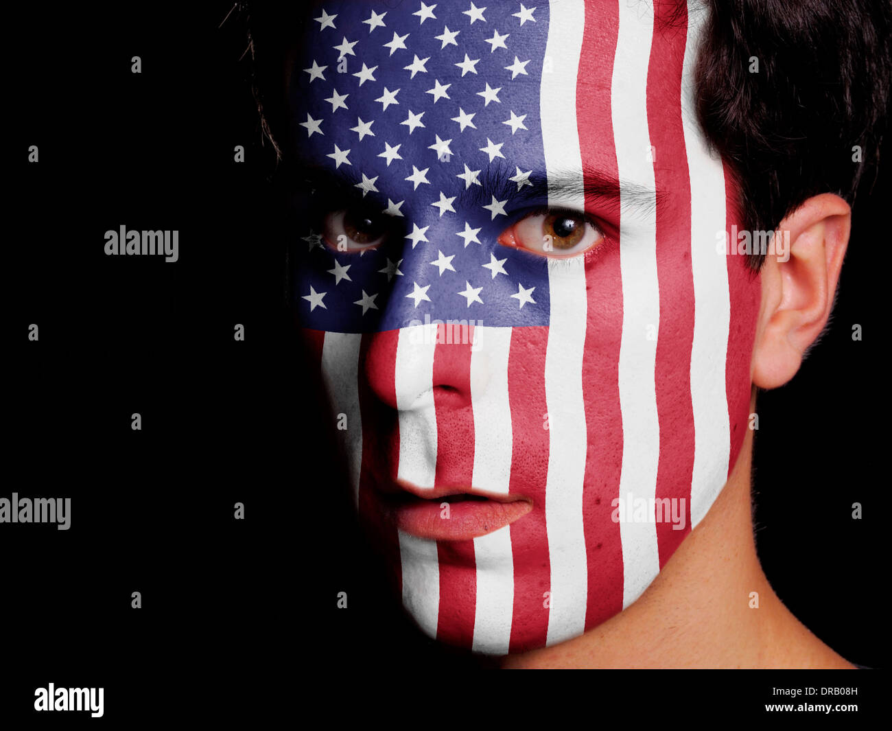 Flag of United States of America Painted on a Face of a Young Man Stock ...