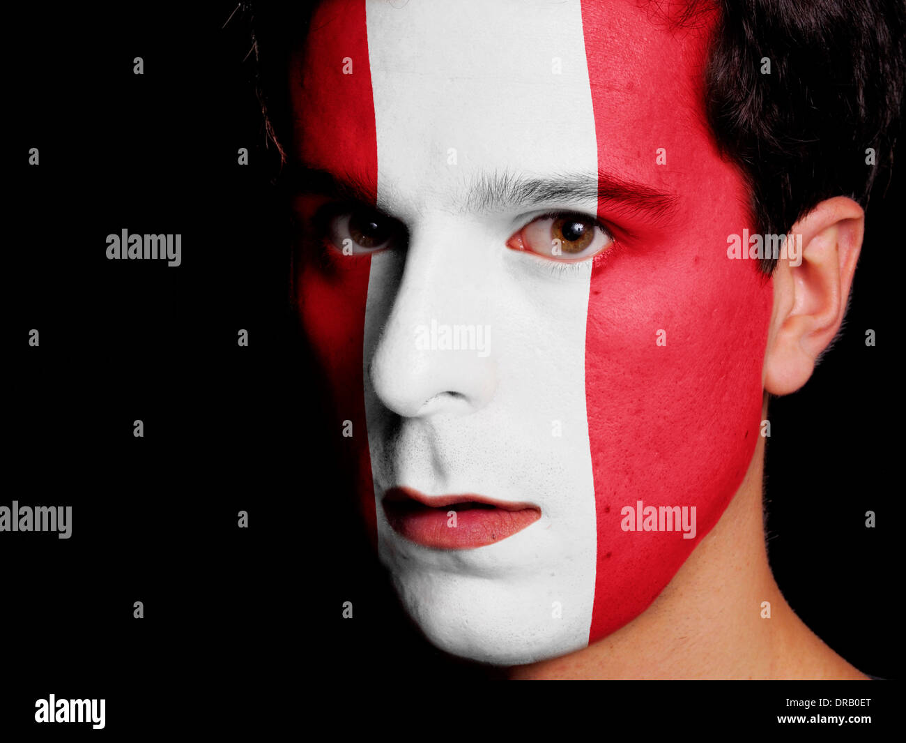 Flag of Peru Painted on a Face of a Young Man Stock Photo - Alamy